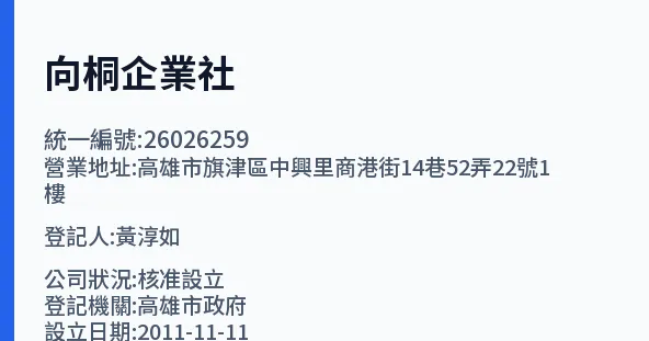 向桐企業社的照片-統編 26026259(高雄市) 公司登記資料與營業項目詳細圖表