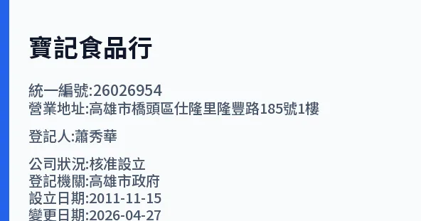 寶記食品行的照片-統編 26026954(高雄市) 公司登記資料與營業項目詳細圖表