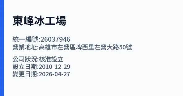 東峰冰工場的照片-統編 26037946(高雄市) 公司登記資料與營業項目詳細圖表