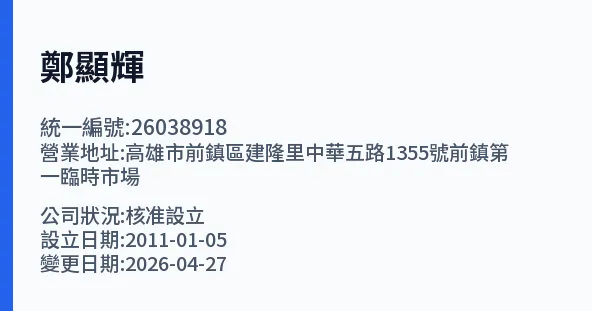 鄭顯輝的照片-統編 26038918(高雄市) 公司登記資料與營業項目詳細圖表