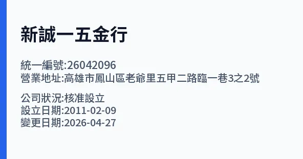 新誠一五金行的照片-統編 26042096(高雄市) 公司登記資料與營業項目詳細圖表