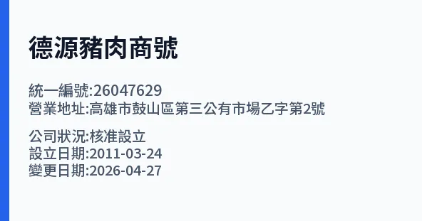 德源豬肉商號的照片-統編 26047629(高雄市) 公司登記資料與營業項目詳細圖表