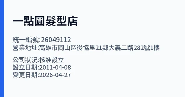 一點圓髮型店的照片-統編 26049112(高雄市) 公司登記資料與營業項目詳細圖表