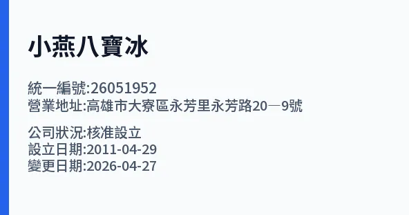 小燕八寶冰的照片-統編 26051952(高雄市) 公司登記資料與營業項目詳細圖表
