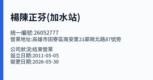 楊陳正芬(加水站)的照片-統編 26052777(高雄市) 公司登記資料與營業項目詳細圖表