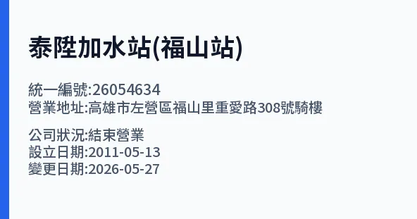 泰陞加水站(福山站)的照片-統編 26054634(高雄市) 公司登記資料與營業項目詳細圖表