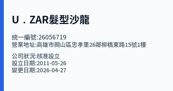U﹒ΖAR髮型沙龍的照片-統編 26056719(高雄市) 公司登記資料與營業項目詳細圖表