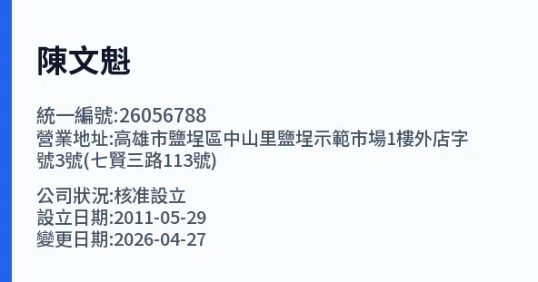 陳文魁的照片-統編 26056788(高雄市) 公司登記資料與營業項目詳細圖表