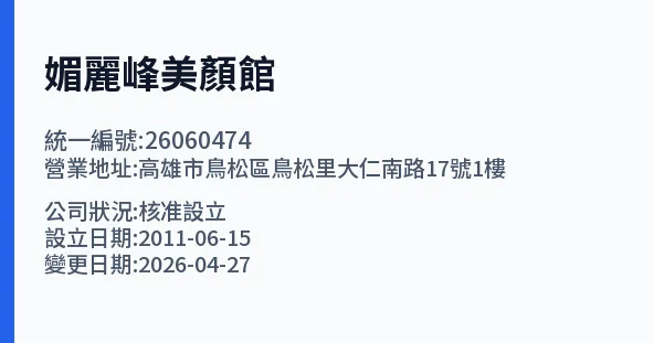 媚麗峰美顏館的照片-統編 26060474(高雄市) 公司登記資料與營業項目詳細圖表