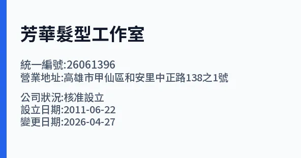 芳華髮型工作室的照片-統編 26061396(高雄市) 公司登記資料與營業項目詳細圖表