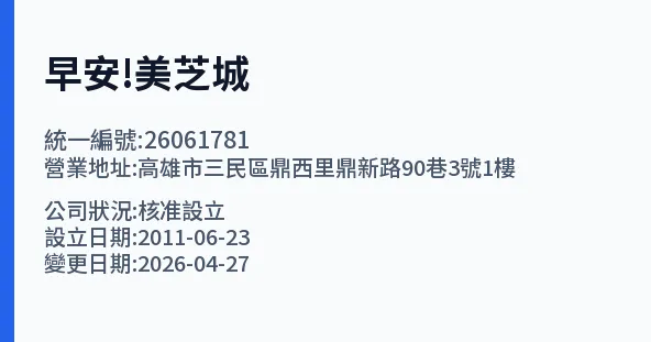 早安!美芝城的照片-統編 26061781(高雄市) 公司登記資料與營業項目詳細圖表