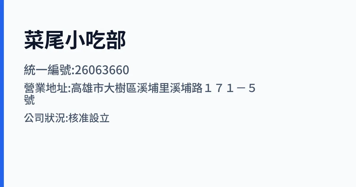 菜尾小吃部 - 統編 26063660(高雄市) 公司登記資料與營業項目詳細圖表