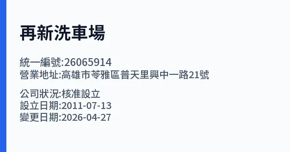再新洗車場的照片-統編 26065914(高雄市) 公司登記資料與營業項目詳細圖表
