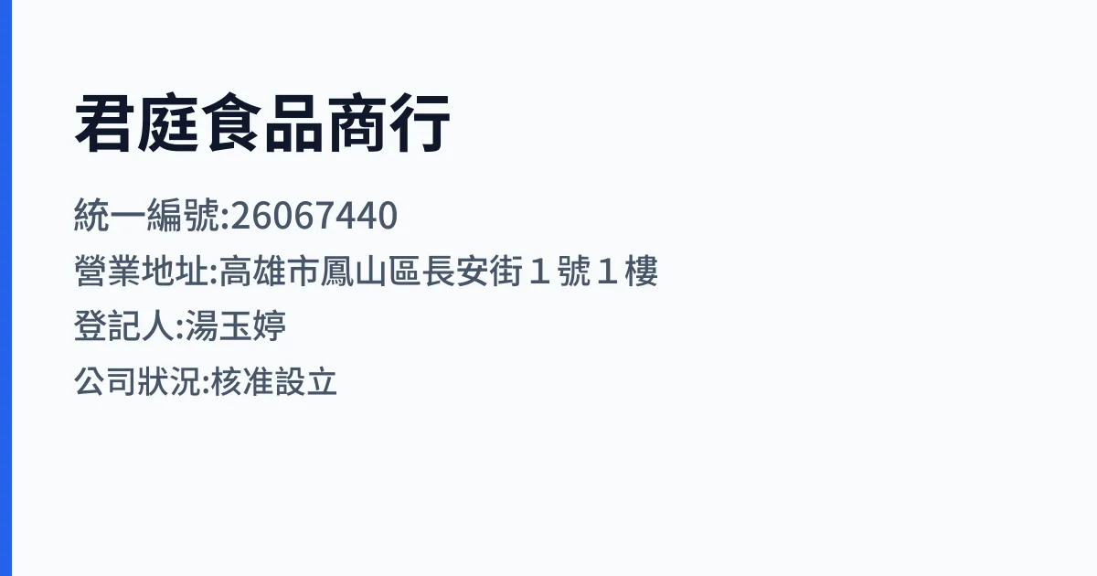 君庭食品商行 - 統編 26067440(高雄市) 公司登記資料與營業項目詳細圖表