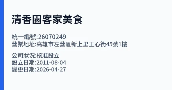 清香園客家美食的照片-統編 26070249(高雄市) 公司登記資料與營業項目詳細圖表