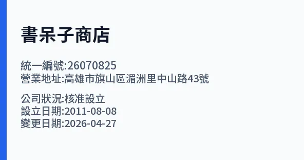 書呆子商店的照片-統編 26070825(高雄市) 公司登記資料與營業項目詳細圖表