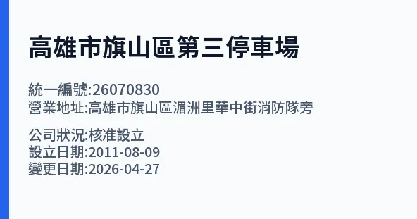 高雄市旗山區第三停車場的照片-統編 26070830(高雄市) 公司登記資料與營業項目詳細圖表