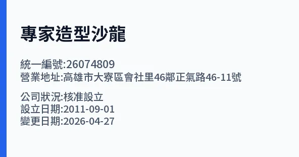 專家造型沙龍的照片-統編 26074809(高雄市) 公司登記資料與營業項目詳細圖表