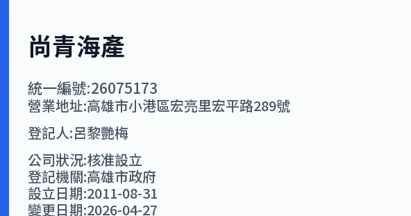 尚青海產的照片-統編 26075173(高雄市) 公司登記資料與營業項目詳細圖表