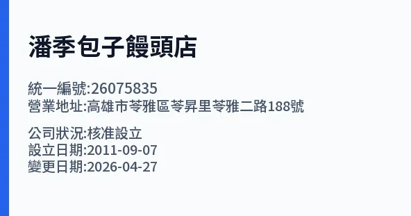 潘季包子饅頭店的照片-統編 26075835(高雄市) 公司登記資料與營業項目詳細圖表