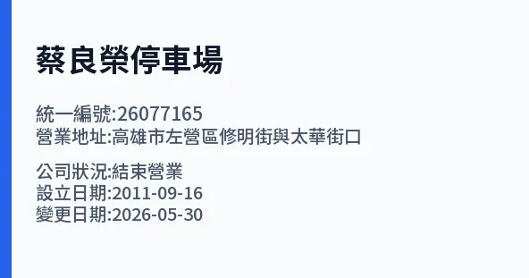 蔡良榮停車場的照片-統編 26077165(高雄市) 公司登記資料與營業項目詳細圖表