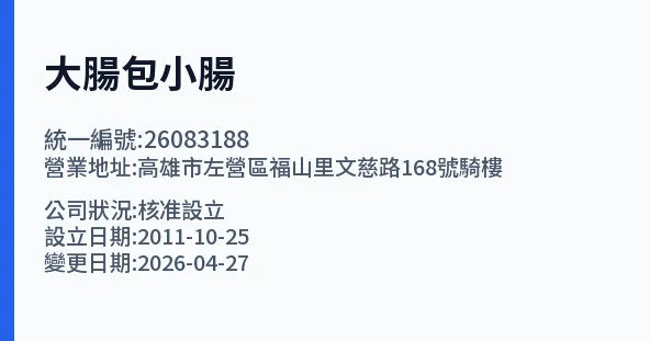 大腸包小腸的照片-統編 26083188(高雄市) 公司登記資料與營業項目詳細圖表