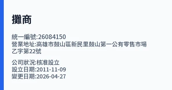 攤商的照片-統編 26084150(高雄市) 公司登記資料與營業項目詳細圖表