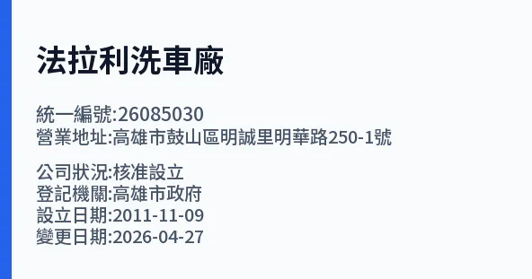 法拉利洗車廠的照片-統編 26085030(高雄市) 公司登記資料與營業項目詳細圖表