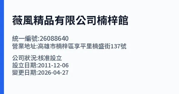 薇風精品有限公司楠梓館的照片-統編 26088640(高雄市) 公司登記資料與營業項目詳細圖表