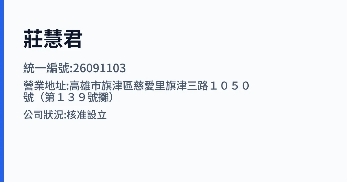 莊慧君 - 統編 26091103(高雄市) 公司登記資料與營業項目詳細圖表