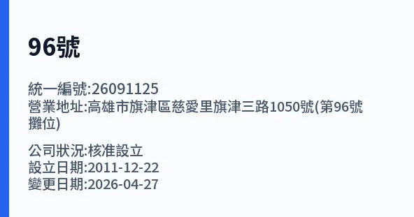 96號的照片-統編 26091125(高雄市) 公司登記資料與營業項目詳細圖表