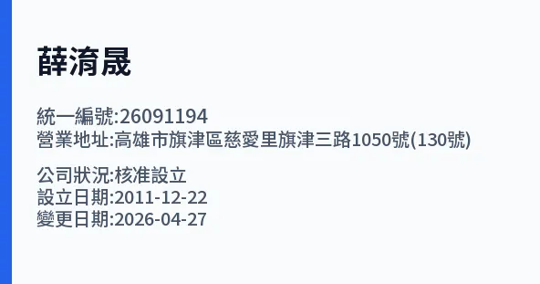 薛淯晟的照片-統編 26091194(高雄市) 公司登記資料與營業項目詳細圖表