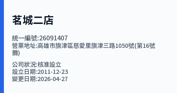 茗城二店的照片-統編 26091407(高雄市) 公司登記資料與營業項目詳細圖表