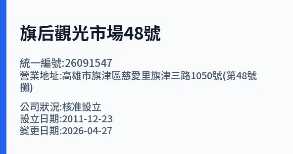 旗后觀光市場48號的照片-統編 26091547(高雄市) 公司登記資料與營業項目詳細圖表