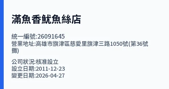 滿魚香魷魚絲店的照片-統編 26091645(高雄市) 公司登記資料與營業項目詳細圖表