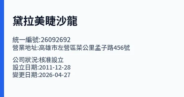 黛拉美睫沙龍的照片-統編 26092692(高雄市) 公司登記資料與營業項目詳細圖表