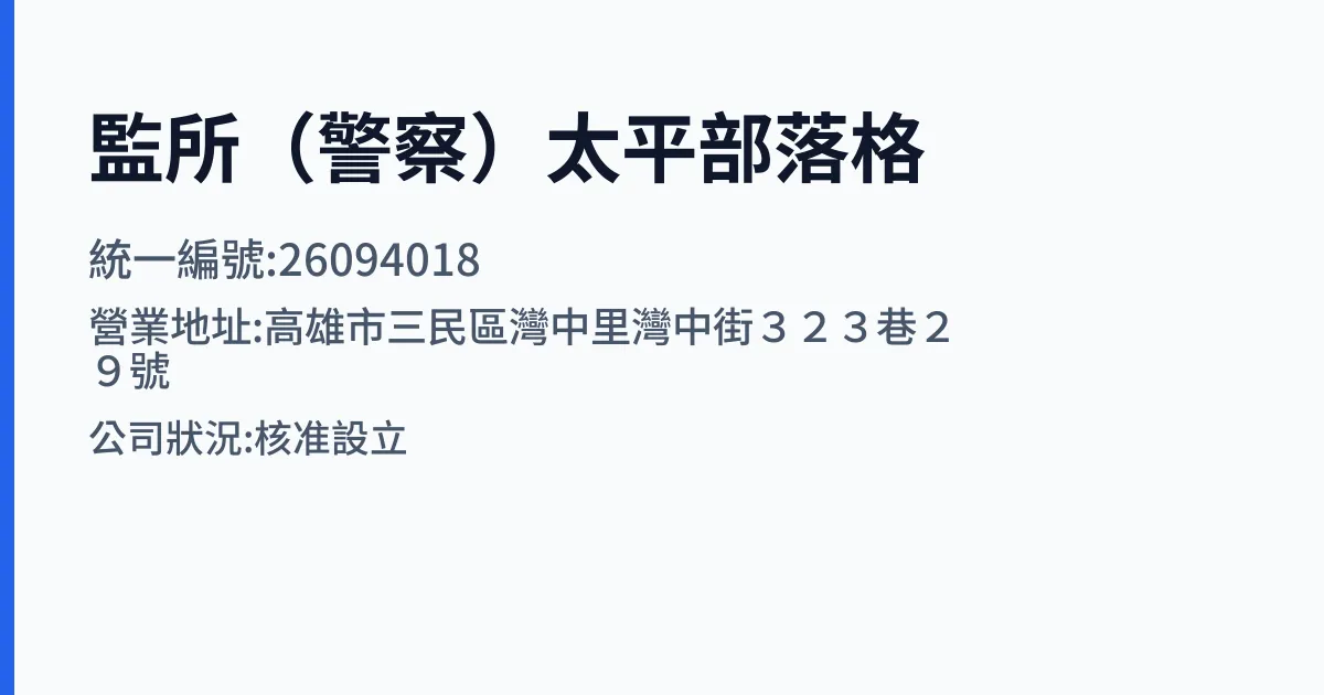 監所（警察）太平部落格 - 統編 26094018(高雄市) 公司登記資料與營業項目詳細圖表