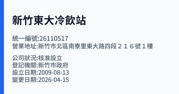 新竹東大冷飲站的照片-統編 26110517(新竹市) 公司登記資料與營業項目詳細圖表