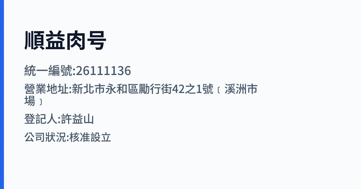 順益肉号 - 統編 26111136（新北市） 公司登記資料與營業項目詳細圖表