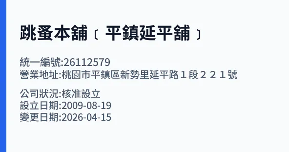 跳蚤本舖﹝平鎮延平舖﹞的照片-統編 26112579(桃園市) 公司登記資料與營業項目詳細圖表
