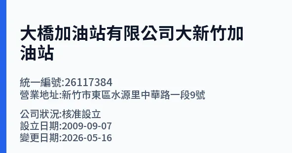大橋加油站有限公司大新竹加油站的照片-統編 26117384(新竹市) 公司登記資料與營業項目詳細圖表