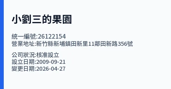 小劉三的果園的照片-統編 26122154(新竹縣) 公司登記資料與營業項目詳細圖表