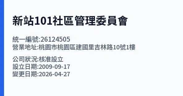 新站101社區管理委員會的照片-統編 26124505(桃園市) 公司登記資料與營業項目詳細圖表