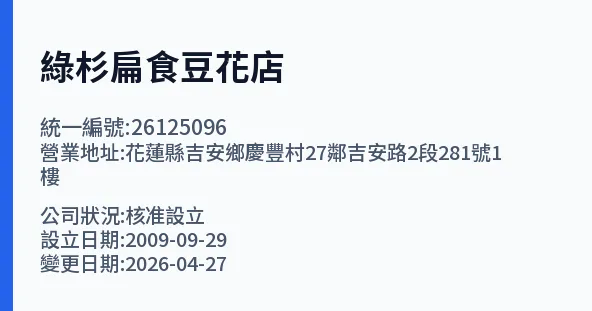 綠杉扁食豆花店的照片-統編 26125096(花蓮縣) 公司登記資料與營業項目詳細圖表