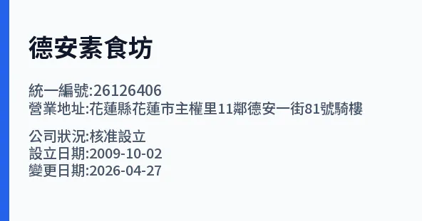 德安素食坊的照片-統編 26126406(花蓮縣) 公司登記資料與營業項目詳細圖表
