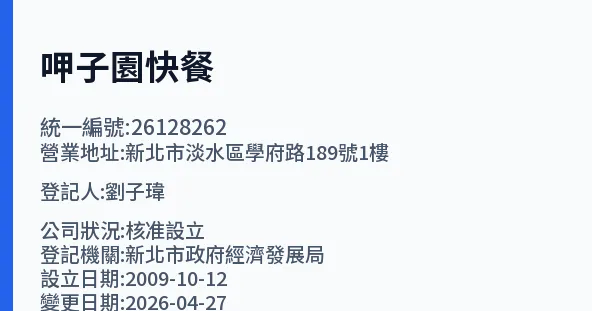 呷子園快餐的照片-統編 26128262(新北市) 公司登記資料與營業項目詳細圖表