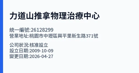 力道山推拿物理治療中心的照片-統編 26128299(桃園市) 公司登記資料與營業項目詳細圖表