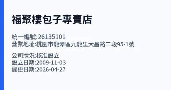 福聚樓包子專賣店的照片-統編 26135101(桃園市) 公司登記資料與營業項目詳細圖表