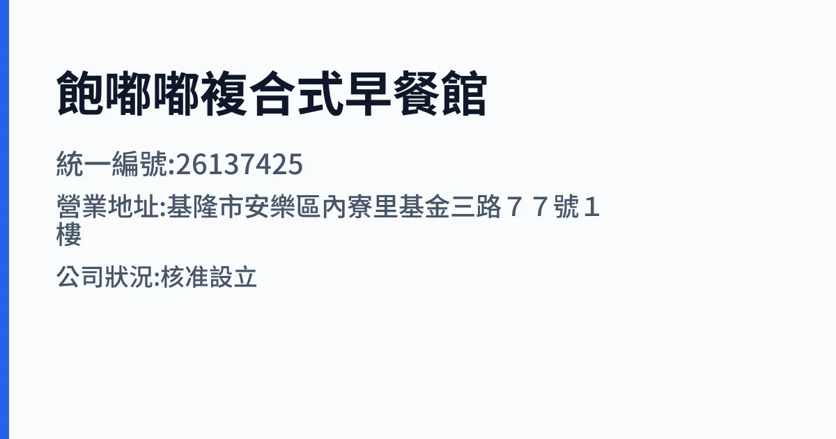 飽嘟嘟複合式早餐館 - 統編 26137425(基隆市) 公司登記資料與營業項目詳細圖表