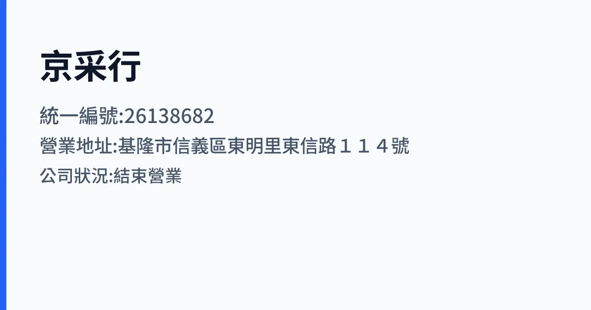 京采行 - 統編 26138682（基隆市） 公司登記資料與營業項目詳細圖表